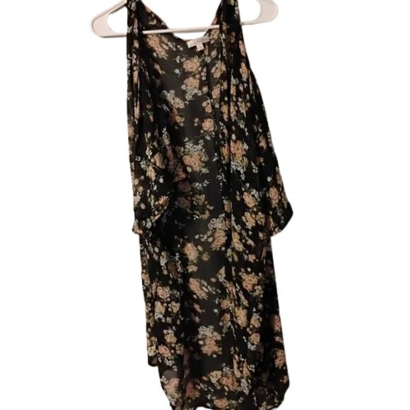 nine britton | Dresses | Nine Britton Black Floral Asymmetrical Duster ...